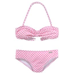 Bandeau-Bikini Buffalo "Karo Kids" Gr. 170/176, N-Gr, rosa (rosa, weiß) Kinder Bikini-Sets mit unifarbenen Details