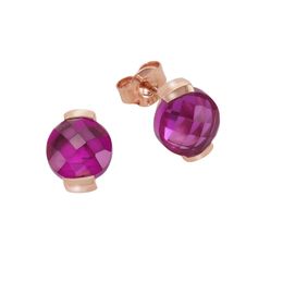 Paar Ohrstecker JAMELLI "925 Silber rosé vergoldet Quarz pink (beh.)" Ohrringe Gr. ONE-SIZE, 6,28 ct, Silber 925 (Sterlingsilber), rot (rot + pink) Damen