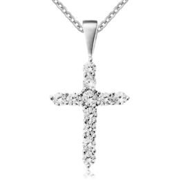 Kette mit Anhänger Firetti "Schmuck Geschenk Silber 925 Halsschmuck Halskette Ankerkette Kreuz" Halsketten Gr. Silber 925 (Sterlingsilber), Länge: 45 cm, bunt (silberfarben, weiß) Damen mit Zirkonia (synth.)