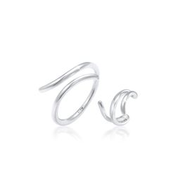 Schmuckset Elli "Ring Single Earcuff Wickellook (2 tlg) 925 Silber" Schmuck-Sets Gr. OneSize, ohne Stein, silberfarben (silber) Damen