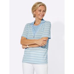 Poloshirt Classic Basics "Poloshirt" Gr. 50, blau (eisblau, weiß, geringelt) Damen Shirts