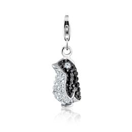 Charm-Einhänger NENALINA "Anhänger Pinguin Kristalle 925 Silber" Charms Gr. mit Steinen, silberfarben (silber, schwarz) Damen