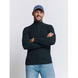 Rollkragenpullover NO EXCESS "NO EXCESS Jacquard-Pullover mit Halbknopfleiste" Gr. XL, blau (nachtblau), Herren, 95% Baumwolle, 5% Polyester, Pullover