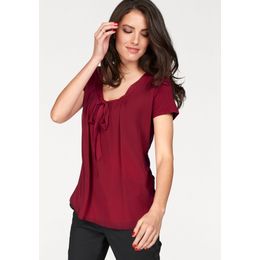 Shirtbluse Aniston SELECTED Gr. 34, rot, Damen, Chiffon, Web, Jersey, Obermaterial: 95% Viskose, 5% Elasthan. Chiffon: 100% Polyester, unifarben, Blusen, mit gedoppeltem Vorderteil