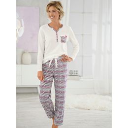 wäschepur Schlafanzug WÄSCHEPUR, Damen, Gr. 36/38, weiß (weiß, bedruckt), 100% Baumwolle, Homewear-Sets