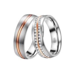 Trauring DOOSTI "Schmuck Geschenk Edelstahl Ehering Partnerring LIEBE" Fingerringe Gr. 48, mit Zirkonia, Edelstahl, 6 mm, rosegold (edelstahlfarben, roségoldfarben, kristallweiß) wahlweise mit oder ohne Zirkonia