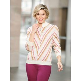 Stehkragenpullover Classic Basics "Pullover" Gr. 42, beige (ecru, altrosa, gemustert) Damen Pullover