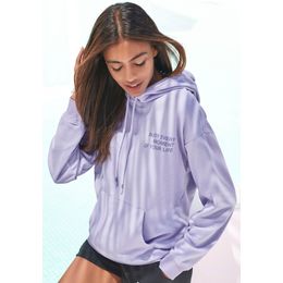 Hoodie Buffalo, Damen, Gr. 36/38, lila (lavendel), angeraute Sweatware, Obermaterial: 60% Baumwolle, 40% Polyester, unifarben, bequem lang, Rippbündchen, Sweatshirts Hoodie, mit Statement Druck, Loungeanzug