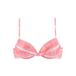 Bügel-Bikini-Top s.Oliver "Enja" Gr. 36, Cup D, rot (lobster-weiß) Damen Bikini-Oberteile mit wattierten Cups und Batikdruck