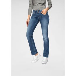 Straight-Jeans Pepe Jeans "GEN", Damen, Gr. 25, Länge 34, blau (royal schwarz), Web, Obermaterial: 84% Baumwolle, 14% Polyester, 2% Elasthan, casual, slim fit, Jeans, in schöner Qualtät mit geradem Bein und Doppel-Knopf-Bund