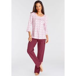 Pyjama Vivance Dreams Gr. 32/34, bunt (pink, rot, gestreift), Damen, Single Jersey, Obermaterial: 100% Baumwolle, gestreift, Homewear-Sets