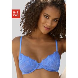 Bügel-BH Lascana "Marla", Damen, Gr. 70, Cup D, blau, Spitze, Obermaterial: 90% Polyamid, 10% Elasthan, BHs, aus extravaganter Spitze, Dessous