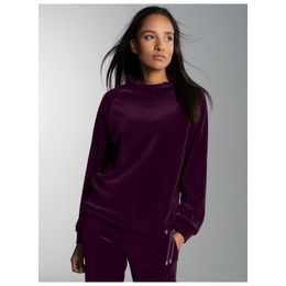 Sweatshirt TRIGEMA "TRIGEMA Nicki Pullover mit Kordelzug", Damen, Gr. L, lila (aubergine), 80% Baumwolle, 20% Polyester, casual, Sweatshirts