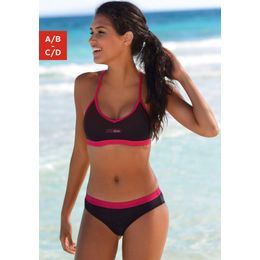 Bustier-Bikini Venice Beach Gr. 40, Cup C/D, schwarz (schwarz, pink) Damen Bikini-Sets mit abgetönten Details