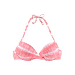 Push-Up-Bikini-Top s.Oliver "Enja", Damen, Gr. 36, Cup C, rot (lobster, weiß), Microfaser, Recycling-Polyamid, Microfaser, bedruckt, Batikmuster, Bikini-Oberteile, mit Knotenoptik