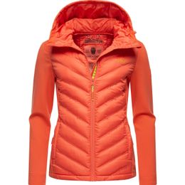 Outdoorjacke Navahoo "Nimm Mich Mit", Damen, Gr. M (38), orange (koralle), Obermaterial: 100% Polyester; Obermaterial Ärmel: 68% Viskose, 27% Polyamid, 5% Elasthan; Futter: 100% Polyester; Wattierung: 100% Polyester, sportlich, figurbetont hüftlang, Langarm Ärmel ohne Ärmelschlitz Umschlagsaum mit innenliegendem Gummizug, Jacken, stylische Übergangsjacke mit Kapuze