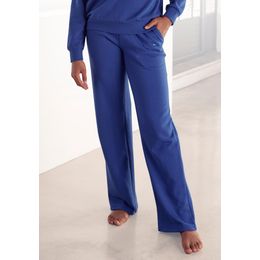 Sweatpants BENCH. LOUNGEWEAR "-Weite Loungehose" Gr. 40/42, N-Gr, blau Damen Hosen mit Eingrifftaschen und Logodruck, Loungewear, Loungeanzug