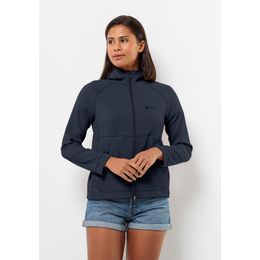 Kapuzenfleecejacke Jack Wolfskin "FERNWEH HOODED JKT W", Damen, Gr. M (38/40), blau (night, blau), OBERSTOFF: 97% POLYESTER, 3% ELASTHAN; Futter: 100% POLYESTER, Jacken