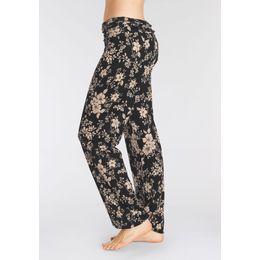 Haremshose Buffalo, Damen, Gr. 32/34, N-Gr, schwarz (schwarz mit blumen), Web, Obermaterial: 100% Viskose, bedruckt, modisch, bequem lang, Hosen, mit gerafftem Umschlagbund