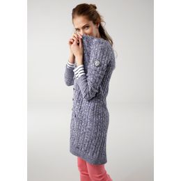 Longstrickjacke Kangaroos Gr. 32/34 (XS), blau (blau, melange) Damen Strickjacken mit trendigem Zopfmuster und Taschen