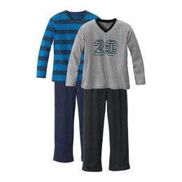 Pyjama AUTHENTIC LE JOGGER Gr. 158/164, blau (türkis, gestreift, grau, meliert) Kinder Homewear-Sets mit lässigem Druck und gedruckten Streifen