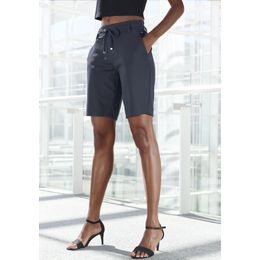 Shorts Lascana Gr. 38, N-Gr, blau Damen Hosen mit Gürtelschlaufen und Bindeband, Loungewear