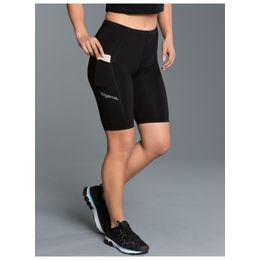 Trainingshose TRIGEMA "TRIGEMA Sporthose mit Handytasche", Damen, Gr. L, US-Größen, schwarz, 85% Polyester (Bioactive), 15% Elastan, sportlich, Hosen