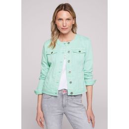 Jeansjacke SOCCX, Damen, Gr. S, grün (minty leaf washed), Material: 66% Baumwolle, 24% Polyester, 8% Elastomultiester, 2% Elasthan, unifarben, casual, tailliert kurz, Langarm eingesetzt 1-Knopf-Manschette, Jacken