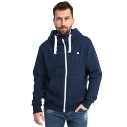 Kapuzensweatshirt DEPROC Active "FinnCMYK II MEN" Gr. L (52), blau (navy) Herren Sweatshirts weiche Fleecejacke mit Kängurutasche