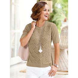 Kurzarmpullover Casual Looks "Pullover" Gr. 40, beige (sesam), Damen, 50% Baumwolle, 50% Polyacryl, unifarben, Pullover