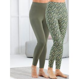 Leggings feel good Gr. 40/42, Normalgrößen, grün (khaki, khaki, moos, bedruckt) Damen Hosen