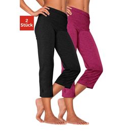 Caprihose Vivance ACTIVE, Damen, Gr. 32/34, N-Gr, rosa (1x schwarz, 1x himbeere), Single Jersey, Obermaterial: 95% Baumwolle, 5% Elasthan, unifarben, Basic, eng 3/4-Länge, Hosen, mit Gummibund, Loungewear