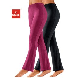 Jazzpants Vivance ACTIVE, Damen, Gr. 32/34, N-Gr, rosa (1x schwarz, 1x himbeere), Single Jersey, Obermaterial: 95% Baumwolle, 5% Elasthan, unifarben, Basic, Basic lang, Hosen, mit leicht ausgestelltem Bein, Loungewear