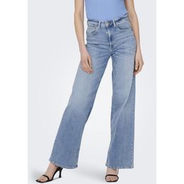 High-waist-Jeans Only "ONLMADISON BLUSH HW WIDE DNM CRO371 NOOS", Damen, Gr. L (40), Länge 32, blau (light blau denim), Denim/Jeans, Obermaterial: 92% Baumwolle, 6% Elastomultiester, 2% Elasthan, Abriebeffekte, casual, weit, Jeans