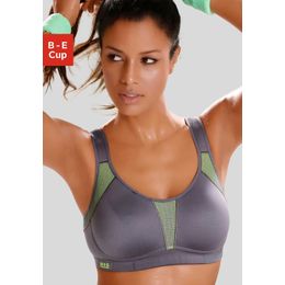 H.I.S. Sport-BH H.I.S, Damen, Gr. 75, Cup B, bunt (grau, neon, grün), Microtouch, Obermaterial: 90% Polyester (COOLMAX), 10% Elasthan (LYCRA), sportlich, BHs, ohne Bügel mit COOLMAX für Sportarten mit starker Belastbarkeit