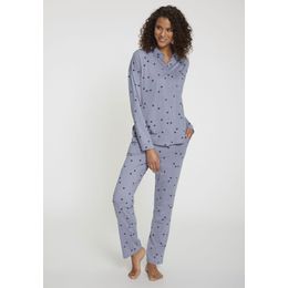 Pyjama Vivance Dreams Gr. 32/34, blau (graublau gemustert) Damen Homewear-Sets in klassischem Schnitt