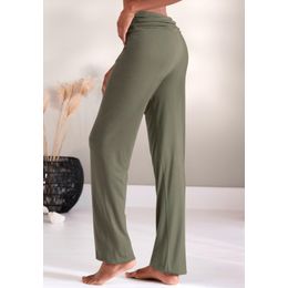 Haremshose Buffalo, Damen, Gr. 32/34, N-Gr, grün (khaki), Web, Obermaterial: 100% Viskose, unifarben, modisch, bequem lang, Hosen, mit gerafftem Umschlagbund