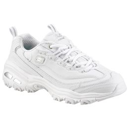 Sneaker Skechers "D&acute;Lites-Fresh Start", Damen, Gr. 35, silber (wei&szlig;, silberfarben), Leder, Synthetik, Textil, Schuhe Sneaker, Freizeitschuh, Halbschuh, Schn&uuml;rschuh mit Bio-Dri-Ausstattung