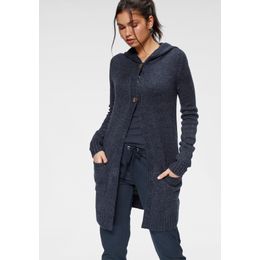 Kapuzenstrickjacke Kangaroos Gr. 32/34 (XS), blau (marine, meliert) Damen Strickjacken mit aufgesetzten Taschen und breiten Rippbündchen