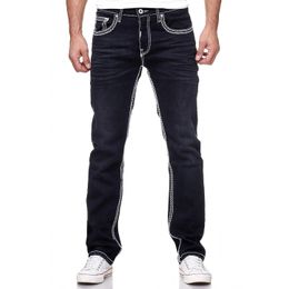 Straight-Jeans Rusty Neal "LEVIN 7" Gr. 29, Länge 32, schwarz Herren Jeans mit trendigen Kontrastnähten