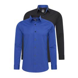 Langarmhemd Rusty Neal Gr. 4XL, EURO-Größen, blau (blau-schwarz) Herren Hemden im Slim-Fit geschnitten