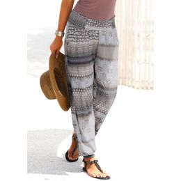 Strandhose Buffalo Gr. 34, N-Gr, bunt (bedruckt) Damen Hosen mit Alloverdruck und Taschen, Jerseyhose, Relaxhose