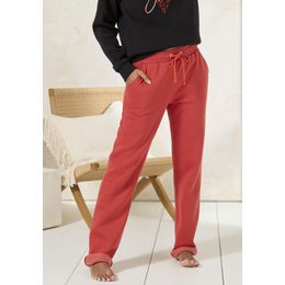 Sweathose Lascana "/Relaxhose/Homewearhose/Loungehose" Gr. 40/42, N-Gr, rot (rotbraun) Damen Hosen mit seitlichen Taschen