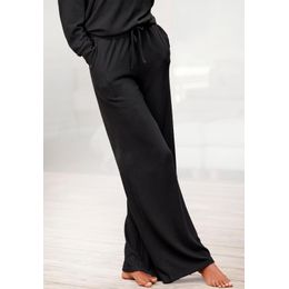 Loungehose Lascana "-Relaxhose" Gr. 32/34, N-Gr, schwarz Damen Hosen Homewear Hose mit weitem Bein, Loungewear