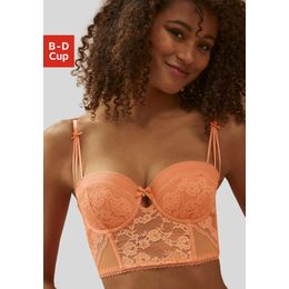 Corsage Lascana Gr. 70, Cup C, orange (mandarine) Damen Corsagen mit edler Spitze und feinem Glitzeraccessoire