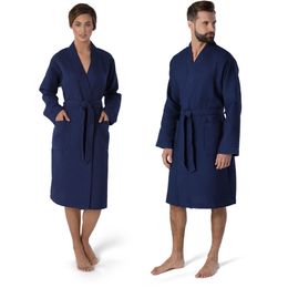 Möve Kimono MÖVE "Homewear" Hausmäntel Gr. L L: 110cm, blau (dunkelblau) Piquée-Oberfläche