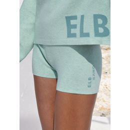 Strickhose ELBSAND "- Strickshorts- Loungeshorts" Gr. 32/34, N-Gr, blau (türkis) Damen Hosen aus hochwertigem Strick, mit Logostickerei, Loungewear