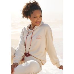 Hoodie Vivance, Damen, Gr. 32/34, beige (creme), Obermaterial: 60% Baumwolle, 40% Polyester. Kapuzenfutter: 60% Baumwolle, 40% Polyester, bedruckt, unifarben, bequem hüftlang, Sweatshirts, Kapuzensweatshirt mit Print, Loungewear