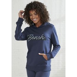 Kapuzensweatshirt BENCH. LOUNGEWEAR, Damen, Gr. 32/34, blau (navy), Interlock, Obermaterial: 60% Baumwolle, 40% Polyester, Basic, bequem hüftbedeckend, Langarm, Sweatshirts, mit Kängurutasche, Loungeanzug, Hoodie