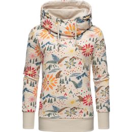 Kapuzenpullover Ragwear "Gripy B Print" Gr. M (38), beige Damen Pullover Gemusterter Hoodie mit hohem Kragen